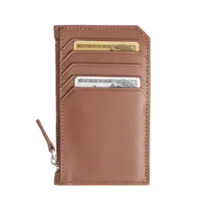 ROYCE NEW YORK Zippered Credit Card Wallet - Tan