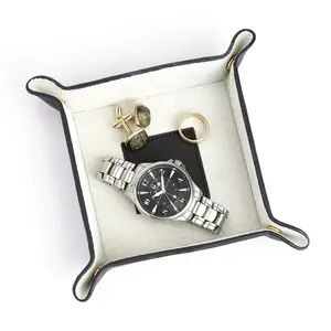 ROYCE NEW YORK Suede Lined Leather Valet Tray - Black