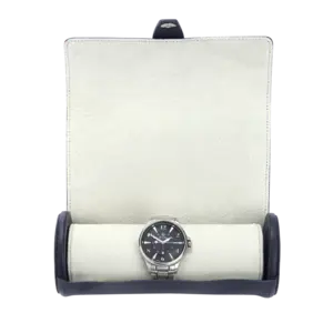 ROYCE NEW YORK Suede Lined Travel Watch Roll For 3 Watches - Blue