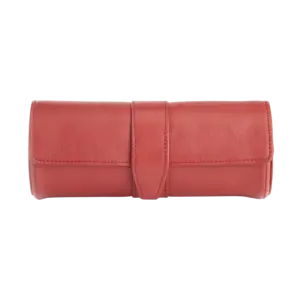 ROYCE NEW YORK Suede Lined Travel Watch Roll For 3 Watches - Red