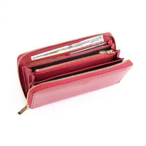 ROYCE NEW YORK Rfid Blocking Continental Zip Wallet - Red