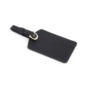 ROYCE NEW YORK Handcrafted Leather Luggage Tag With Privacy Flap - Black Pebble