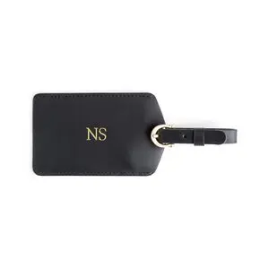 ROYCE NEW YORK Handcrafted Leather Luggage Tag With Privacy Flap - Black