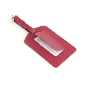 ROYCE NEW YORK Handcrafted Leather Luggage Tag With Privacy Flap - Red