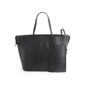 ROYCE NEW YORK Pebbled Grain Wide Tote Bag With Wristlet - Black
