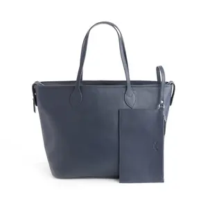 ROYCE NEW YORK Pebbled Grain Wide Tote Bag With Wristlet - Blue