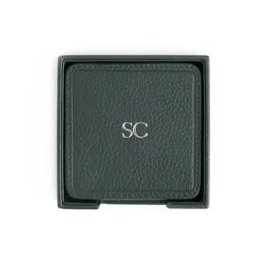 ROYCE NEW YORK Set Of Four Square Leather Coasters With Holder - Tan