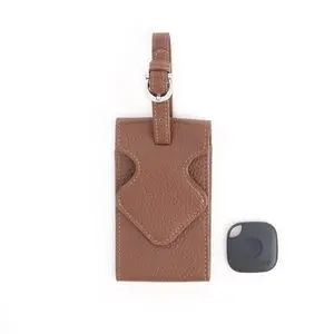 ROYCE NEW YORK Leather Luggage Tag With Tile Tracking Slot - Tan