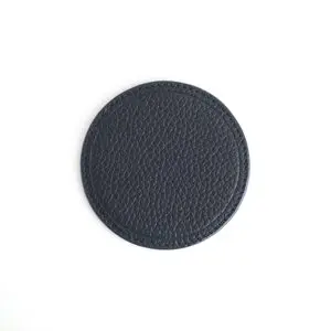 ROYCE NEW YORK Single Round Pebble Grain Leather Coaster - Blue