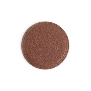 ROYCE NEW YORK Single Round Pebble Grain Leather Coaster - Tan