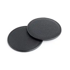 ROYCE NEW YORK Set Of 2 Handcrafted Round Leather Coasters Black