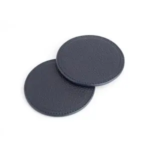 ROYCE NEW YORK Set Of 2 Handcrafted Round Leather Coasters - Blue
