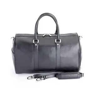 ROYCE NEW YORK Leather Weekender Duffel Bag With Shoe Compartment - Black