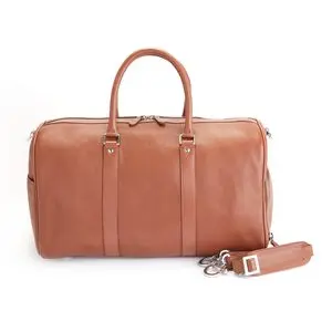 ROYCE NEW YORK Leather Weekender Duffel Bag With Shoe Compartment - Tan