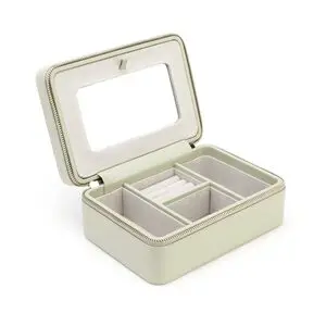 ROYCE NEW YORK Pebble Grain Leather Jewelry Box With Mirror - Sage