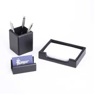 ROYCE NEW YORK Desk Set: Letter Tray, Note Tray And Card Holder - Black