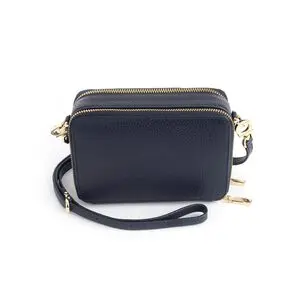 ROYCE NEW YORK Pebble Leather Camera Crossbody Bag - Blue