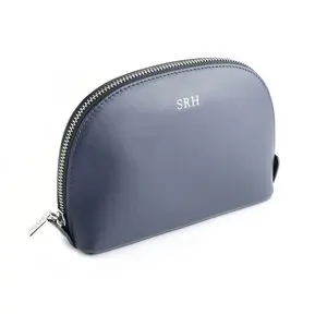 ROYCE NEW YORK ROYCE New York Compact Leather Cosmetic Makeup Bag With Zippered Closure Blue
