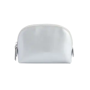 ROYCE NEW YORK ROYCE New York Compact Leather Cosmetic Makeup Bag With Zippered Closure Silver