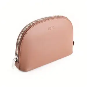 ROYCE NEW YORK Compact Leather Cosmetic Makeup Bag With Zippered Closure - Tan