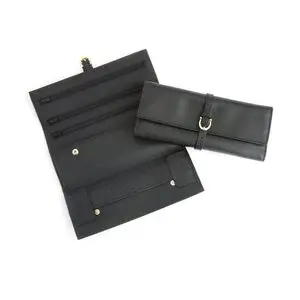 ROYCE NEW YORK Leather Travel Jewelry Organizer Roll - Black