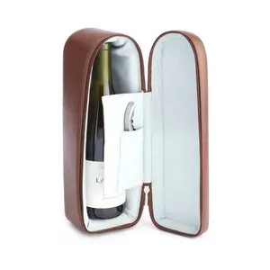 ROYCE NEW YORK Single Wine Bottle Carrying Case - Tan