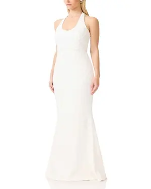 White Halter Neck Evening Dresses