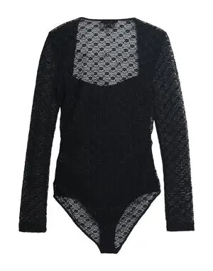 GANNI Lace Bodysuit With Square Neckline And Long Sleeves