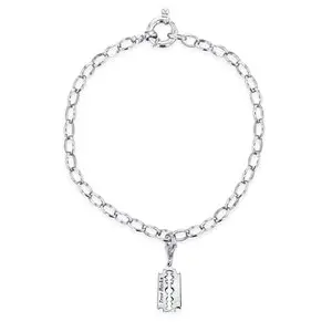 TRUE ROCKS Sterling Belcher Bracelet With Mini Razor Blade Charm - Silver