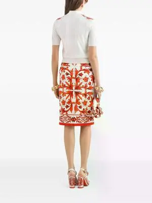 Dolce & Gabbana Majolica-print Silk Short-sleeve Polo Shirt