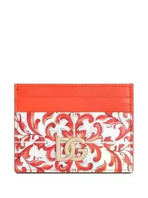 Dolce & Gabbana 3.5 Card Holder In Majolica-print Calfskin - Orange