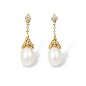 NINEMOO Fleur De Lumière Drop Pearl And Zirconia Earrings - Gold