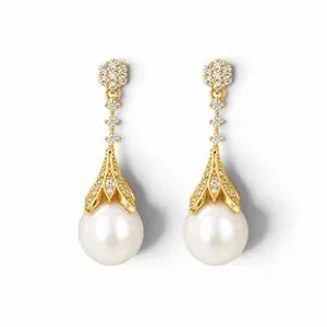 NINEMOO Fleur De Lumière Drop Pearl And Zirconia Earrings - Gold