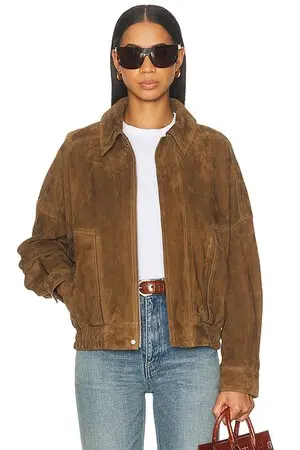 Nour Hammour Dalma Suede Jacket - Bark
