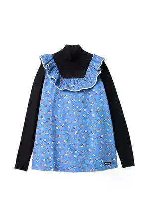 Miu Miu Floral Print Ruffled Turtleneck Top