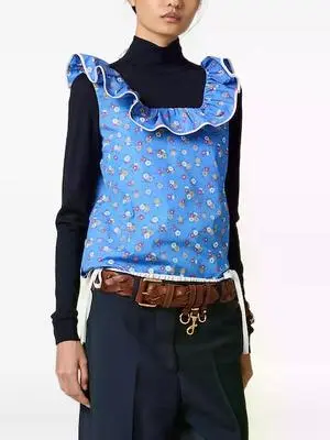 Miu Miu Floral Print Ruffled Turtleneck Top