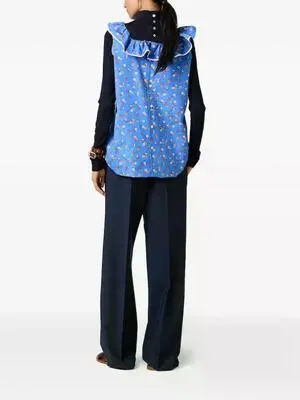 Miu Miu Floral Print Ruffled Turtleneck Top
