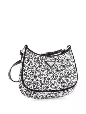 Prada Cleo Crystal Embellished Satin Shoulder Bag - Black