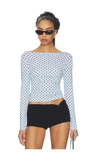 Miaou Amelia Polka Dot Boatneck Top - Blue