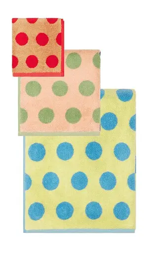 DUSEN DUSEN Dot Towels Set Of 3 In Pink, Green - Multi