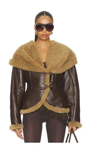 Magda Butrym Leather Shearling Hooded Jacket
