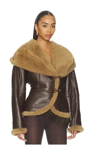 Magda Butrym Leather Shearling Hooded Jacket
