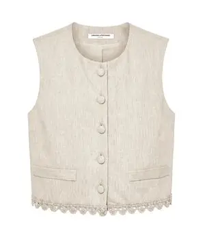 Amanda Uprichard Lucky Lace Trimmed Linen Blend Tank Top