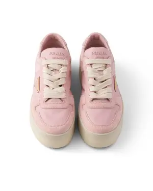 Prada Downtown Bold Re-nylon And Suede Sneakers - Peach