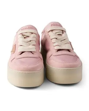 Prada Downtown Bold Re-nylon And Suede Sneakers - Peach