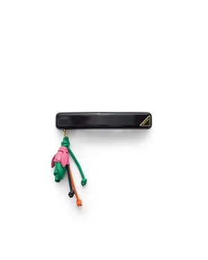 Prada Hair Clip With Leather Detail - Black