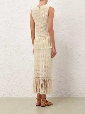 Zimmermann Indra Crochet Fringe Midi Skirt