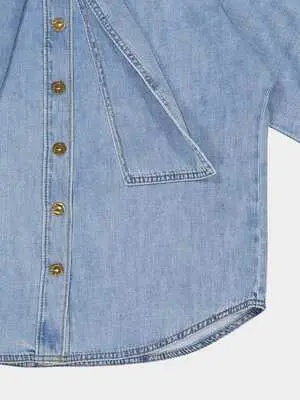 Zimmermann Skylark Indra Denim Tie Neck Blouse - Blue