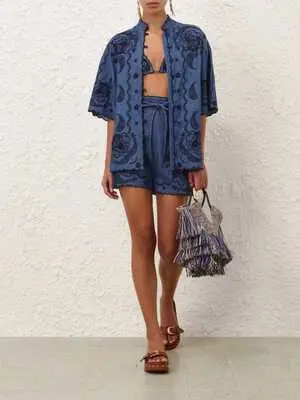 Zimmermann Embroidered Denim Shorts - Blue