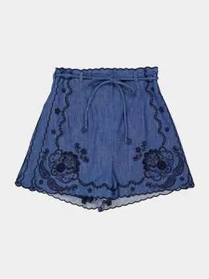 Zimmermann Embroidered Denim Shorts - Blue